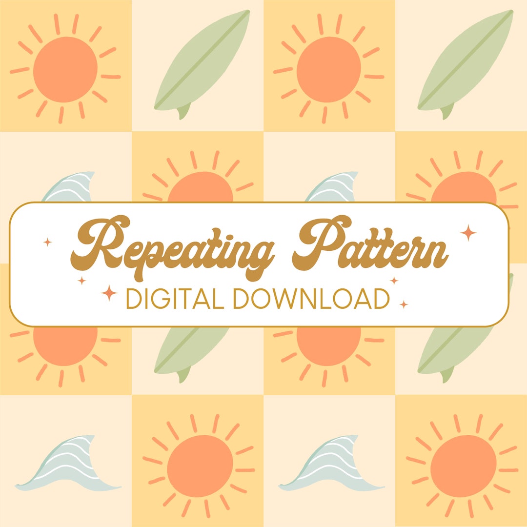Beach Surf and Sun Repeating Pattern, Summer Repeating Pattern, Orange ...