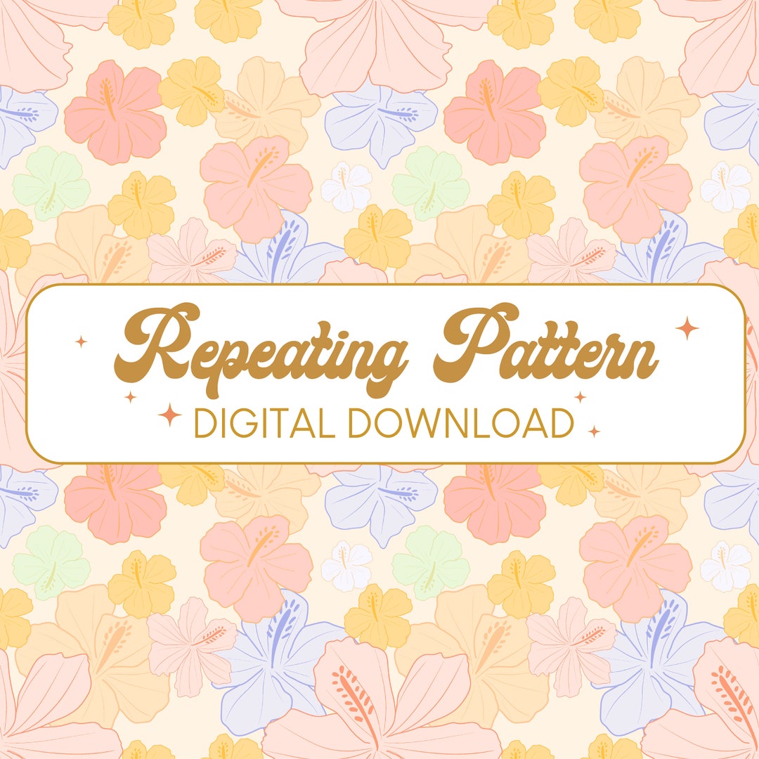 Pastel Hibiscus Repeating Pattern - Floral Spring Pattern, Summer Floral Pattern, Hawaii Flowerl ...