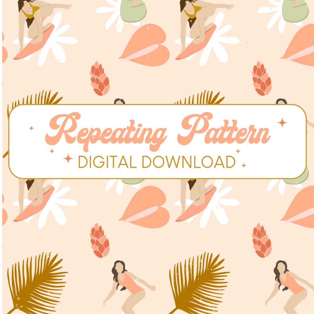 Pink Surfer Girl Vibes Digital Download Seamless Pattern - Aesthetic ...