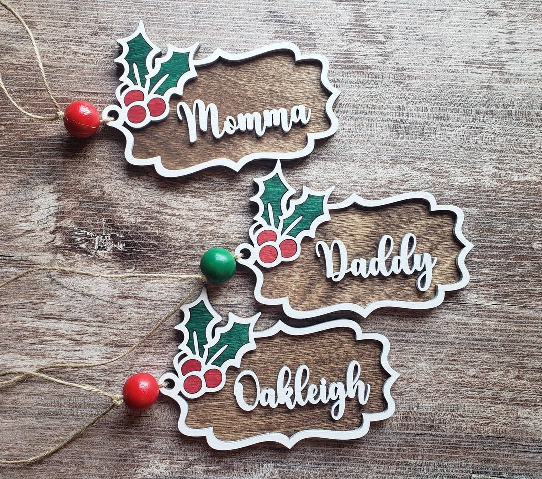 Holly Stocking Personalized Name Tags - Etsy