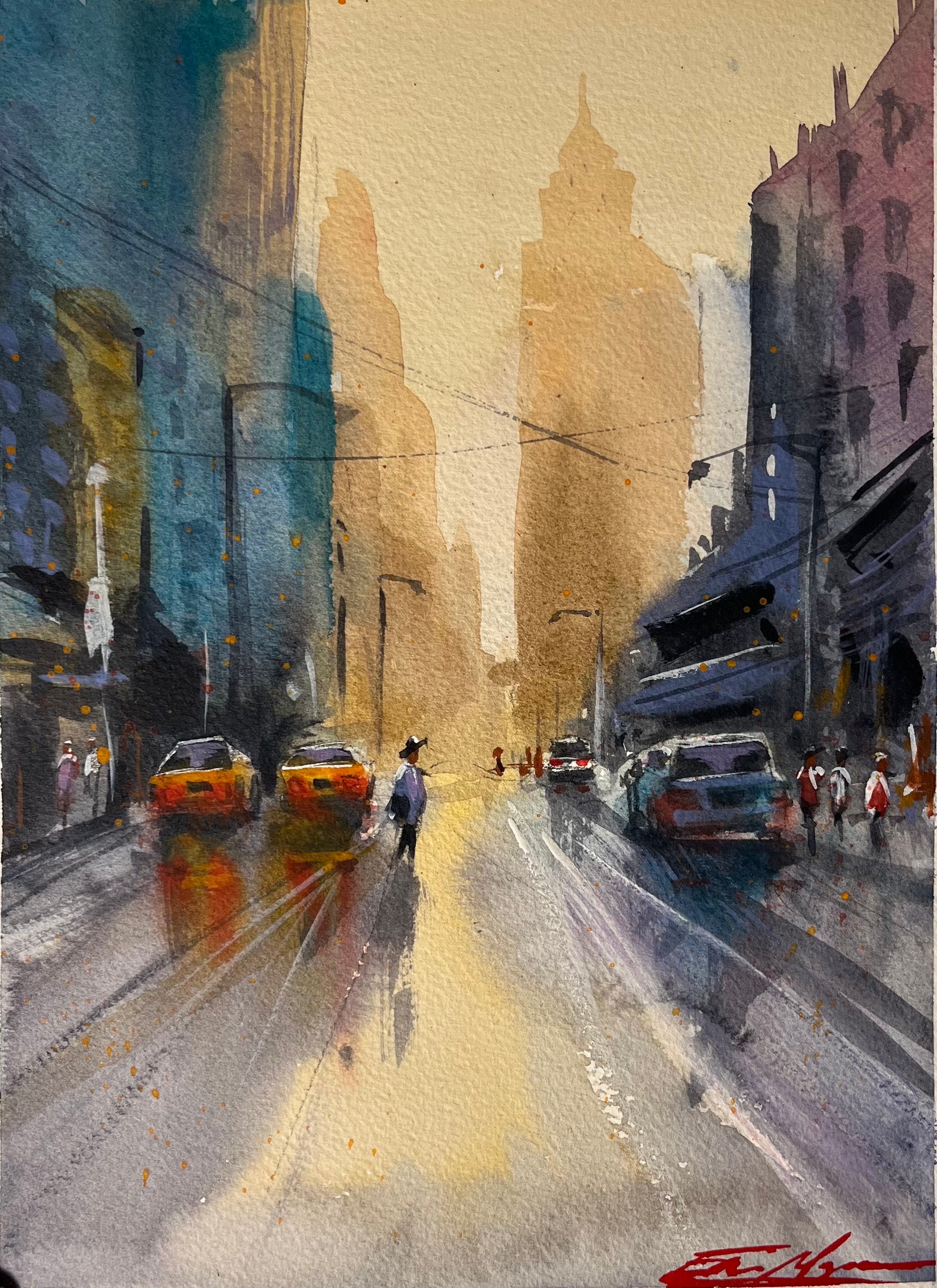 Original Watercolor - Cityscape - Street Scene, Watercolor, Downtown - Etsy