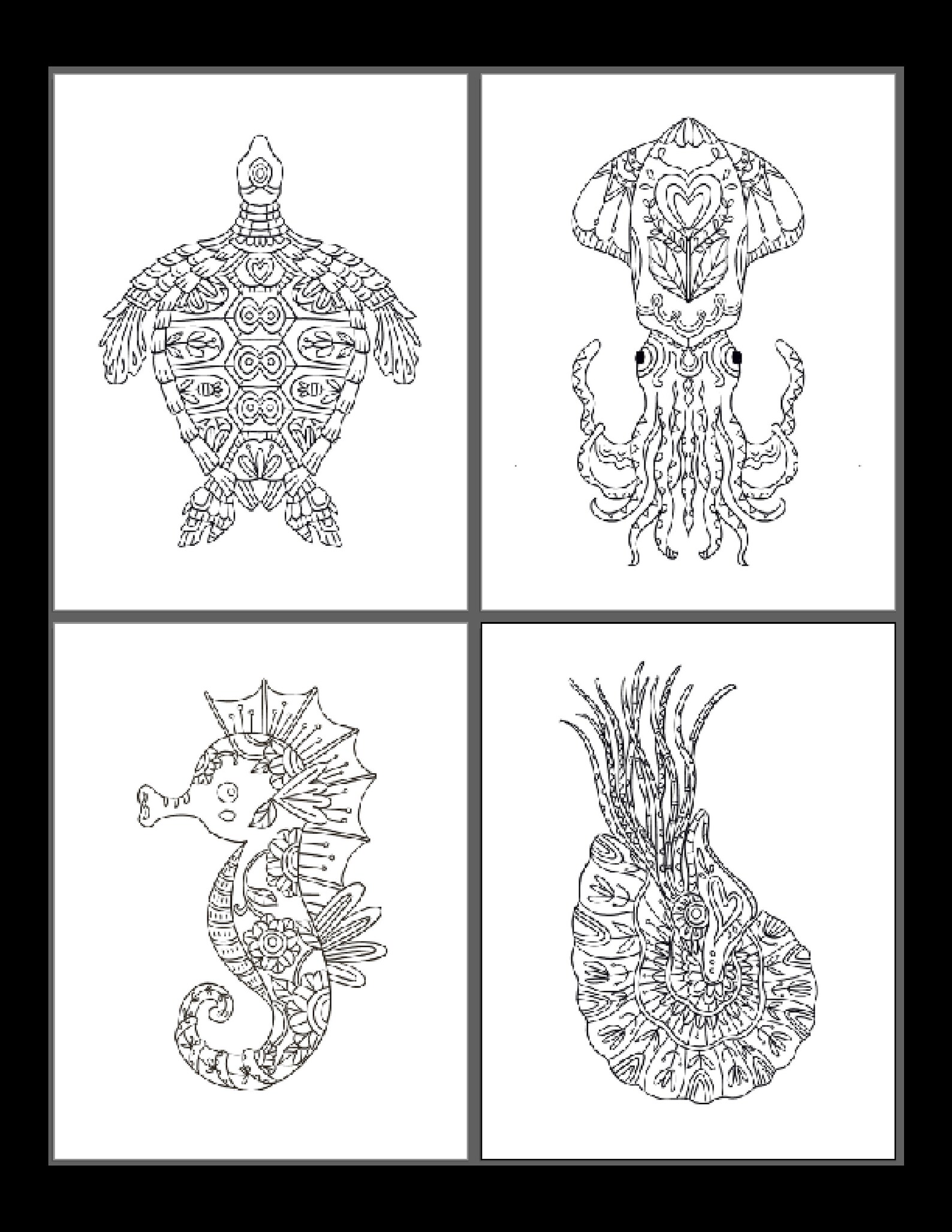 Mandala Sea Creature Coloring Page, Sea Creature Printable Coloring ...