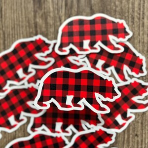 Buffalo Plaid Sticker, Bear Sticker, Die Cut Stickers, Red Plaid ...