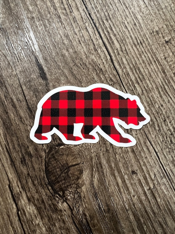 Buffalo Plaid Sticker Bear Sticker Die Cut Stickers Red - Etsy