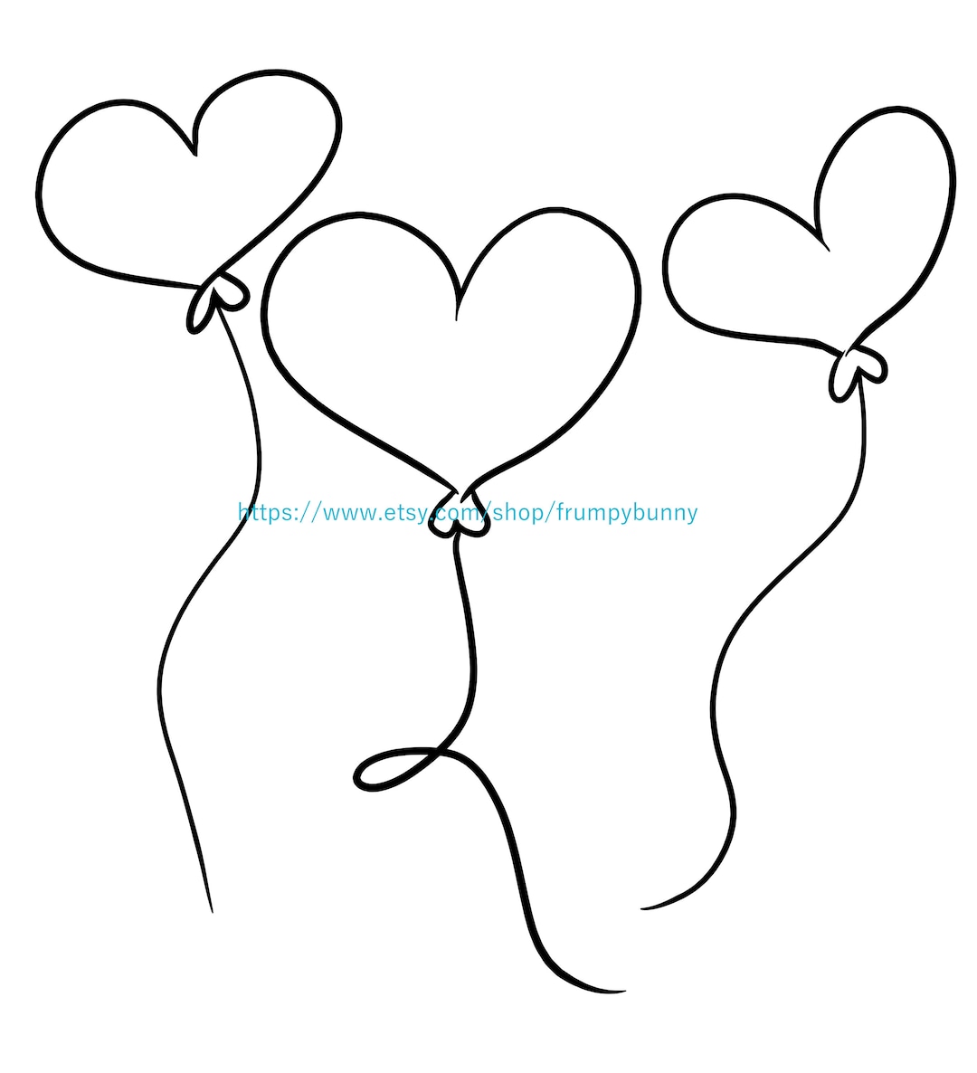 Heart Balloons Svg, Png Line Art Digital Clipart - Etsy