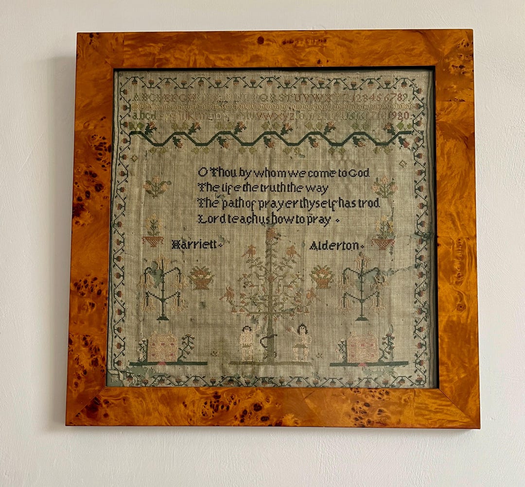 Antique Georgian Silkwork Petitpoint Cross Stitch Sampler Embroidery ...