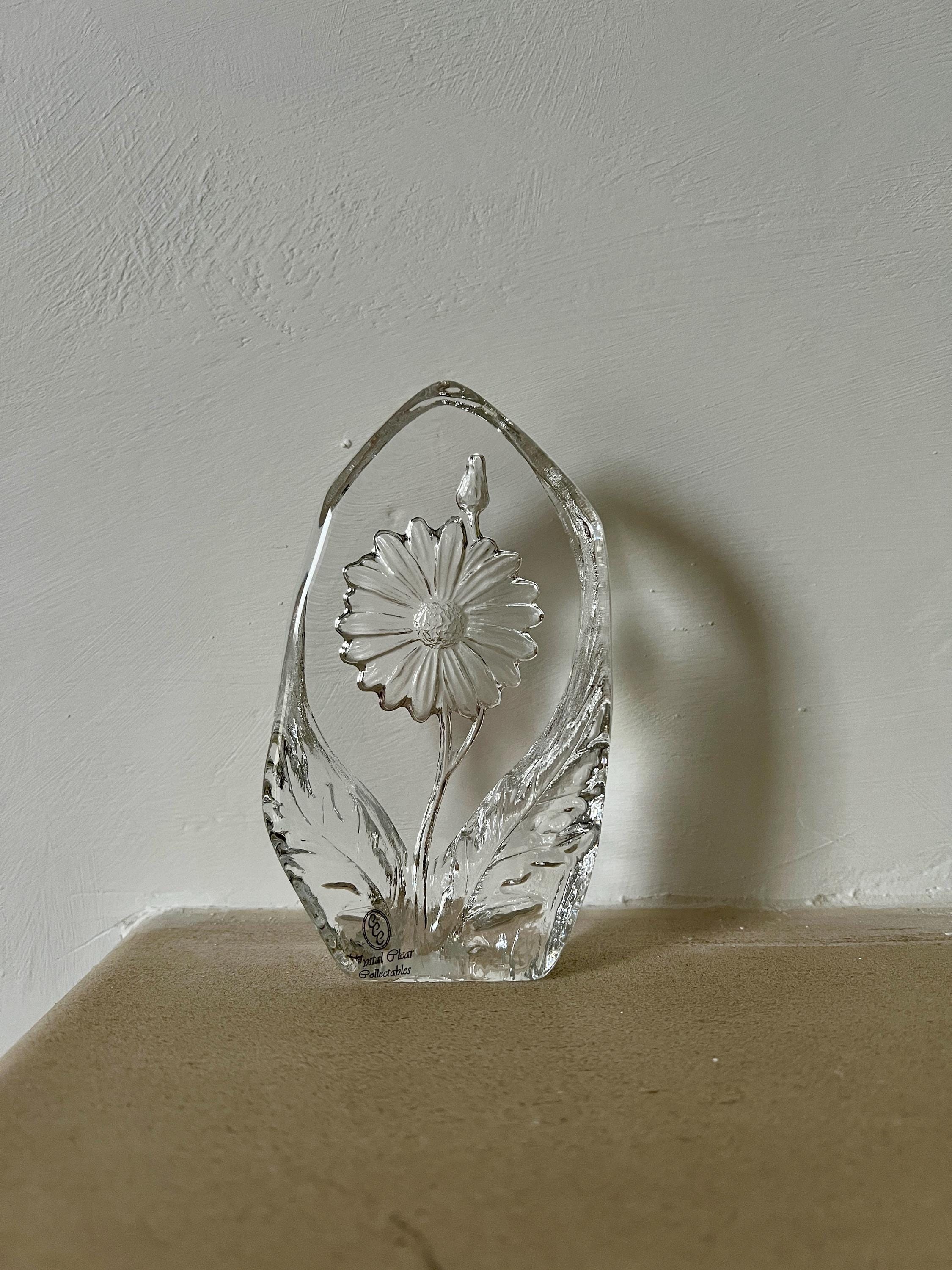 CCC Crystal Clear Collectables Slab Paperweight Flower Embossed Pressed ...