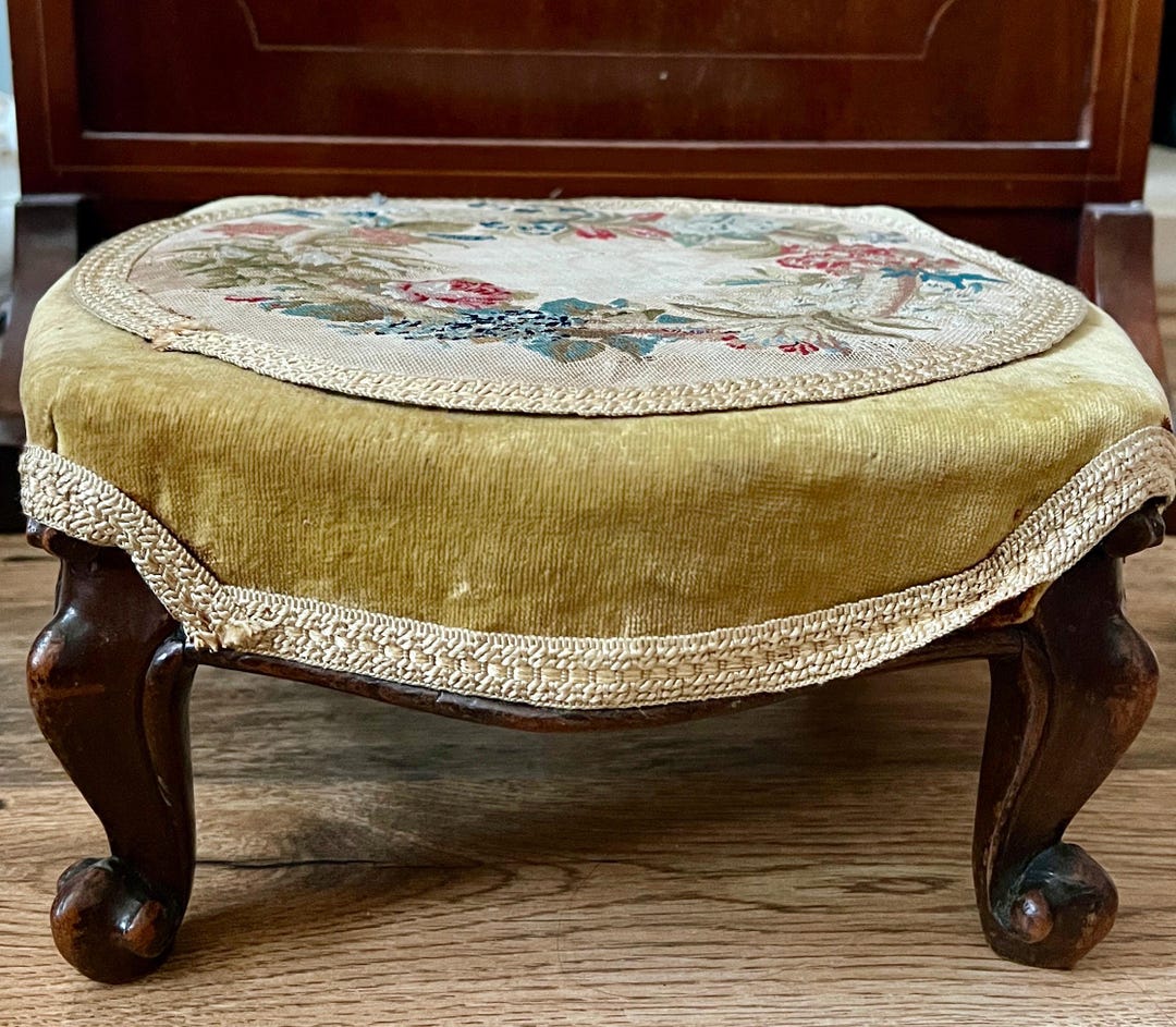 Antique Victorian Footstool With Petit Point Floral Tapestry • Cabriole ...