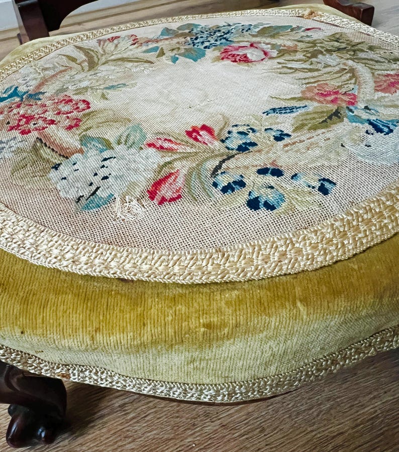 Antique Victorian Footstool With Petit Point Floral Tapestry • Cabriole ...