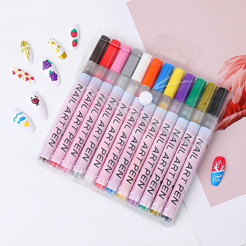 Professional Nail Art Pens Kit,12 Color Gel Nail Markers Painting Tools ...