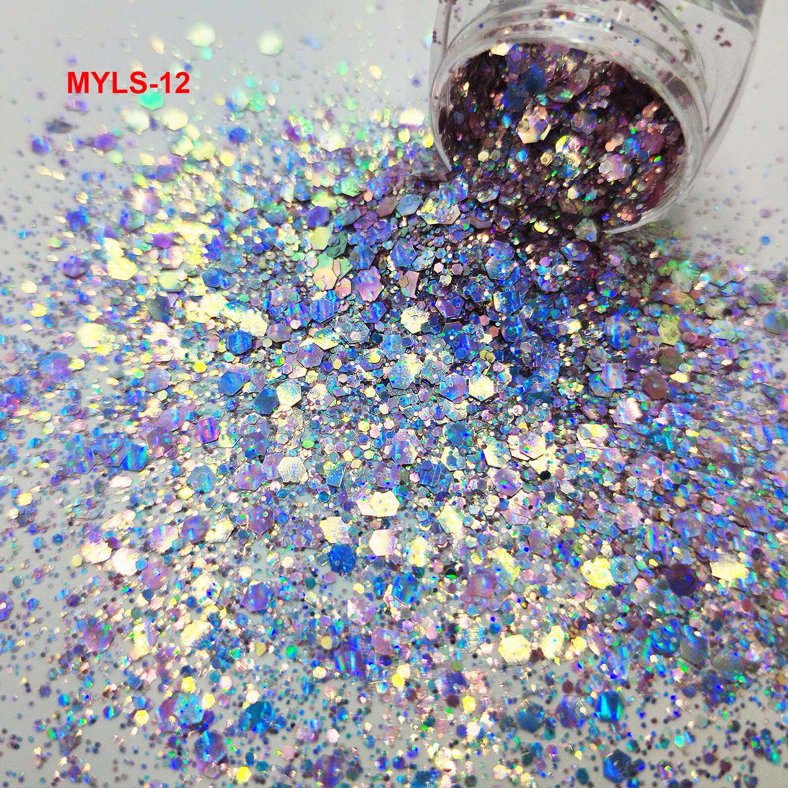 12colors Holographic Laser Nail Art Glitter Mix Mirror Chunky Hexagon ...