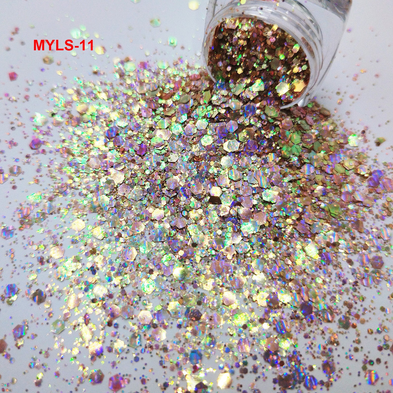 12colors Holographic Laser Nail Art Glitter Mix Mirror Chunky Hexagon ...