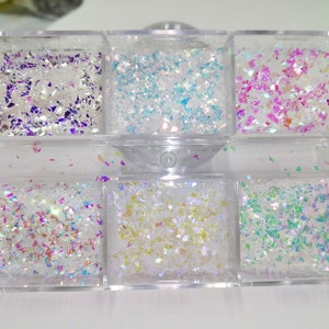 6 Grids Iridescent White Irregular Flake Chunky Glitter Sparkling ...