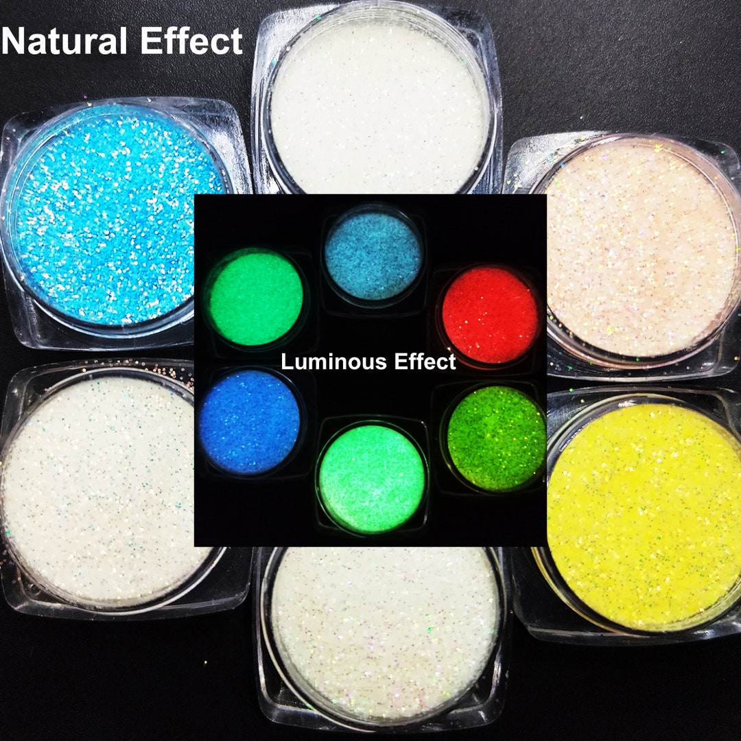 Iridescent Rainbow White Luminous Nail Glitter Powder Glow in the Dark ...