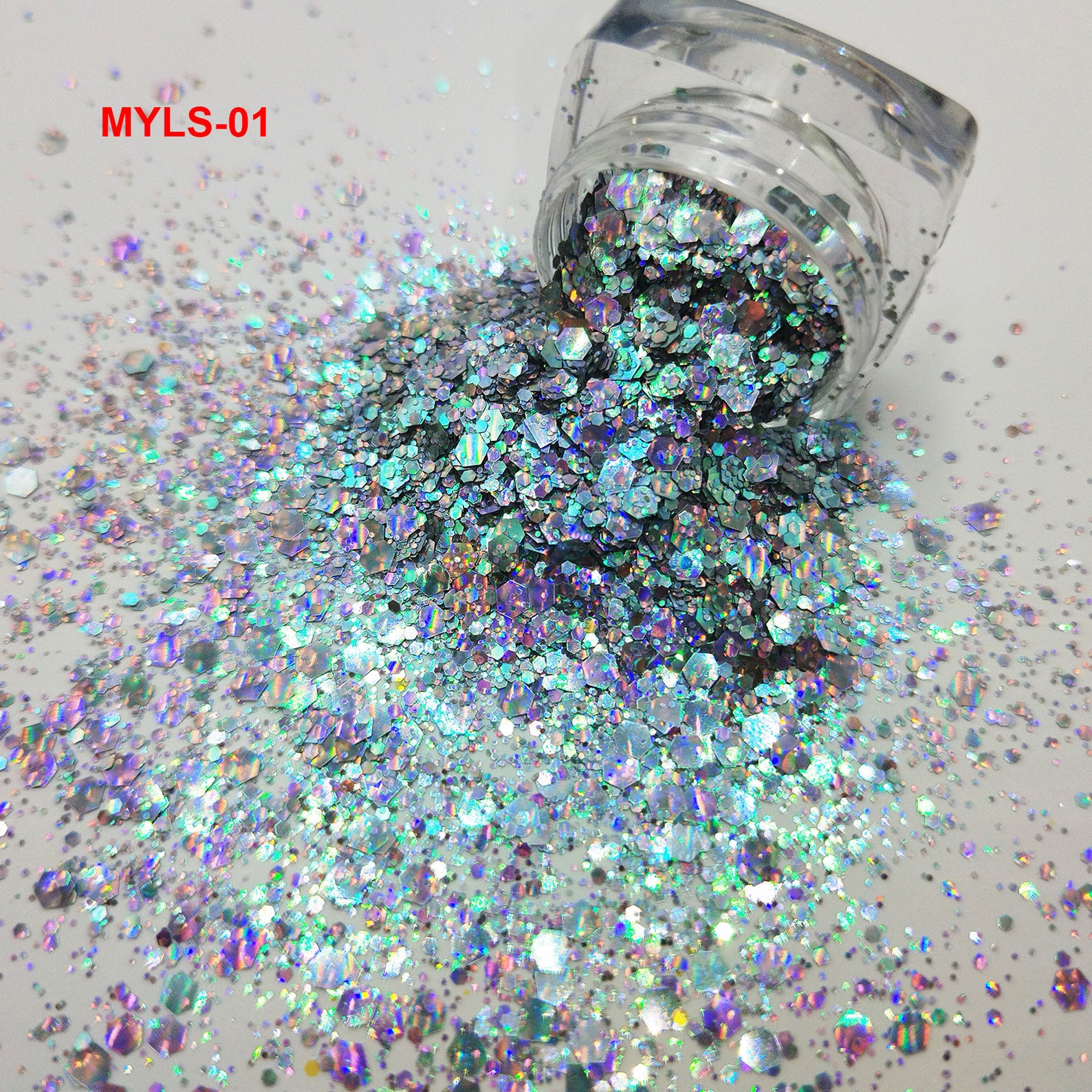 12colors Holographic Laser Nail Art Glitter Mix Mirror Chunky Hexagon ...