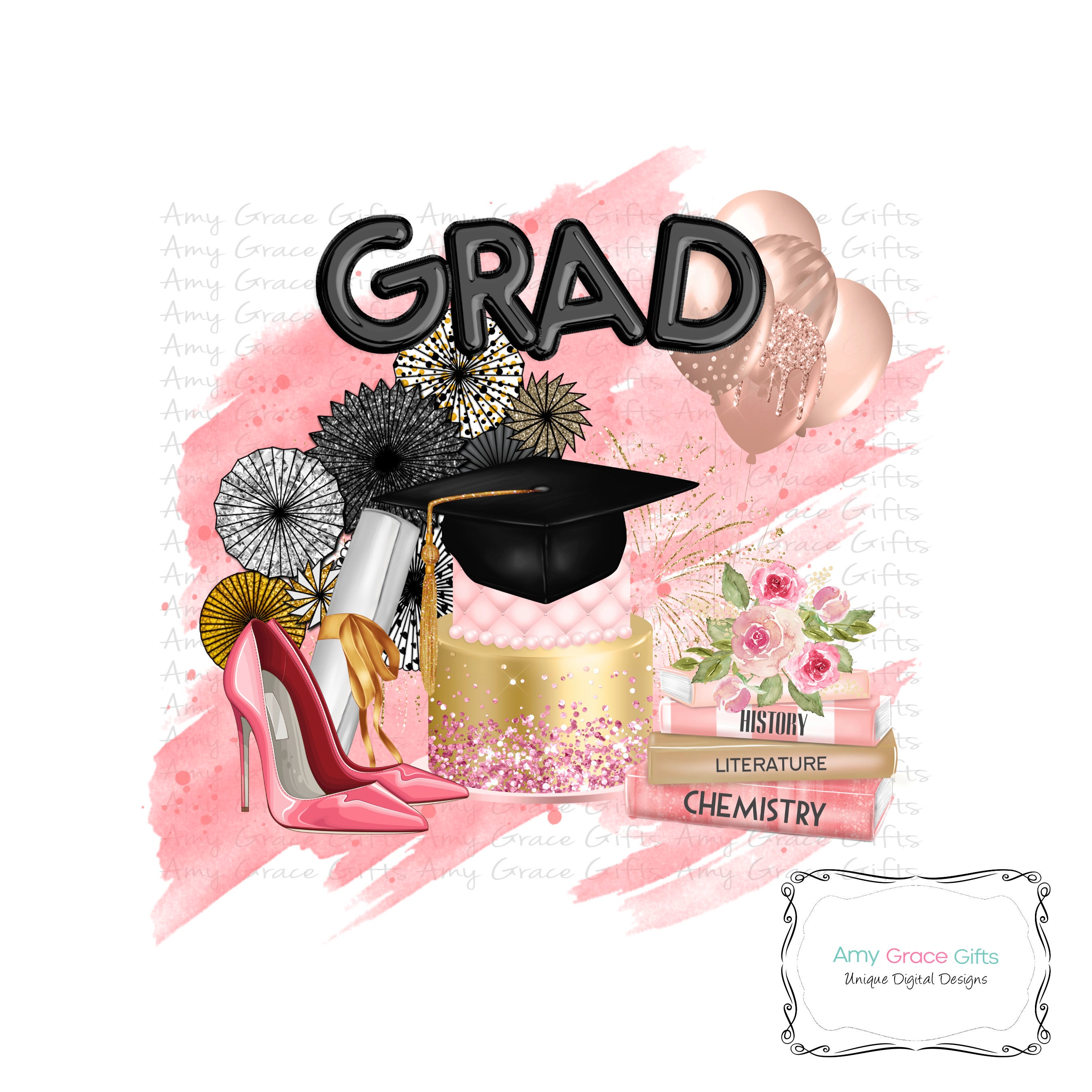 Graduation Girl Cake Balloons, Sublimation, Digital Design, Instant ...