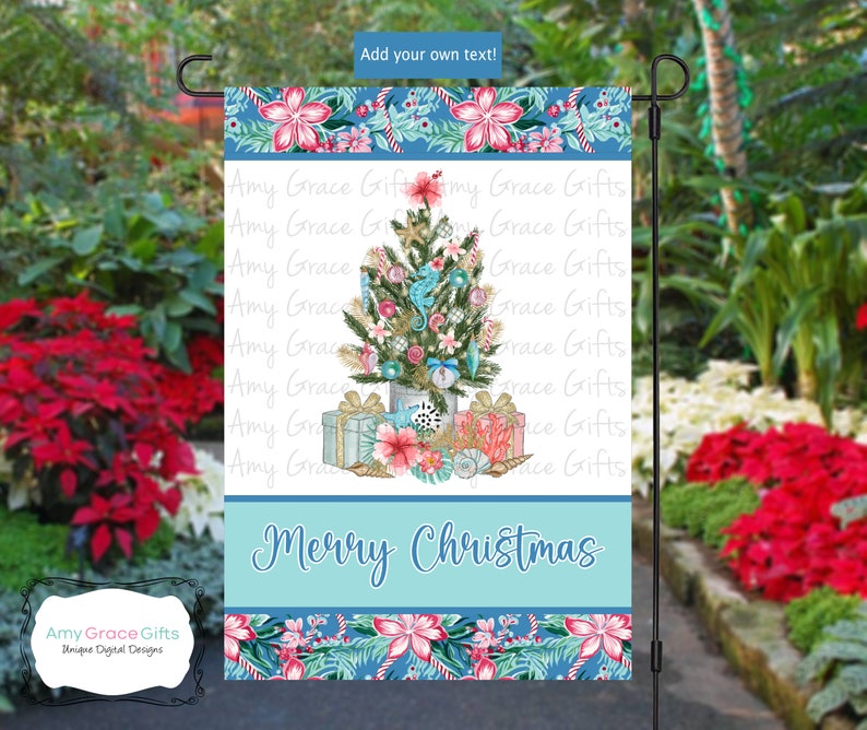 Beach Christmas Tree Flag, Coastal, Sublimation, PNG - Etsy