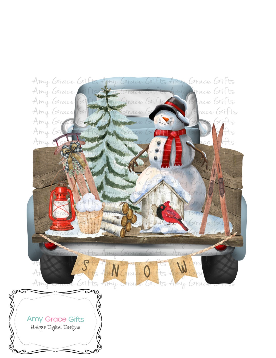 Snowman Truck Farmhouse, Clipart, Instant Download, Printable Art ...