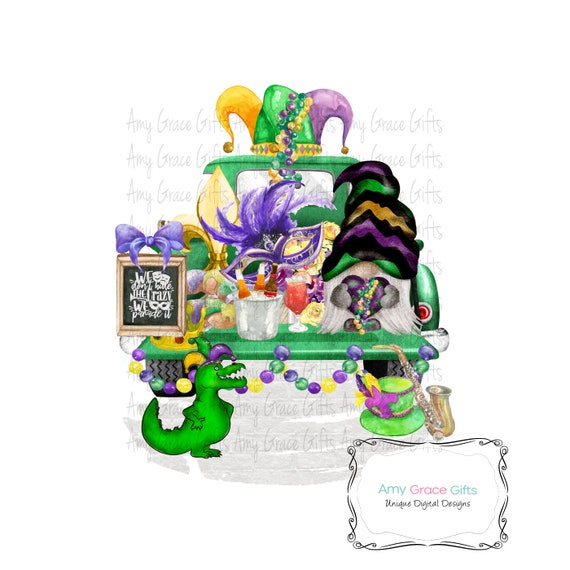 Mardi Gras Gnome Truck Gator Digital Design Clipart | Etsy