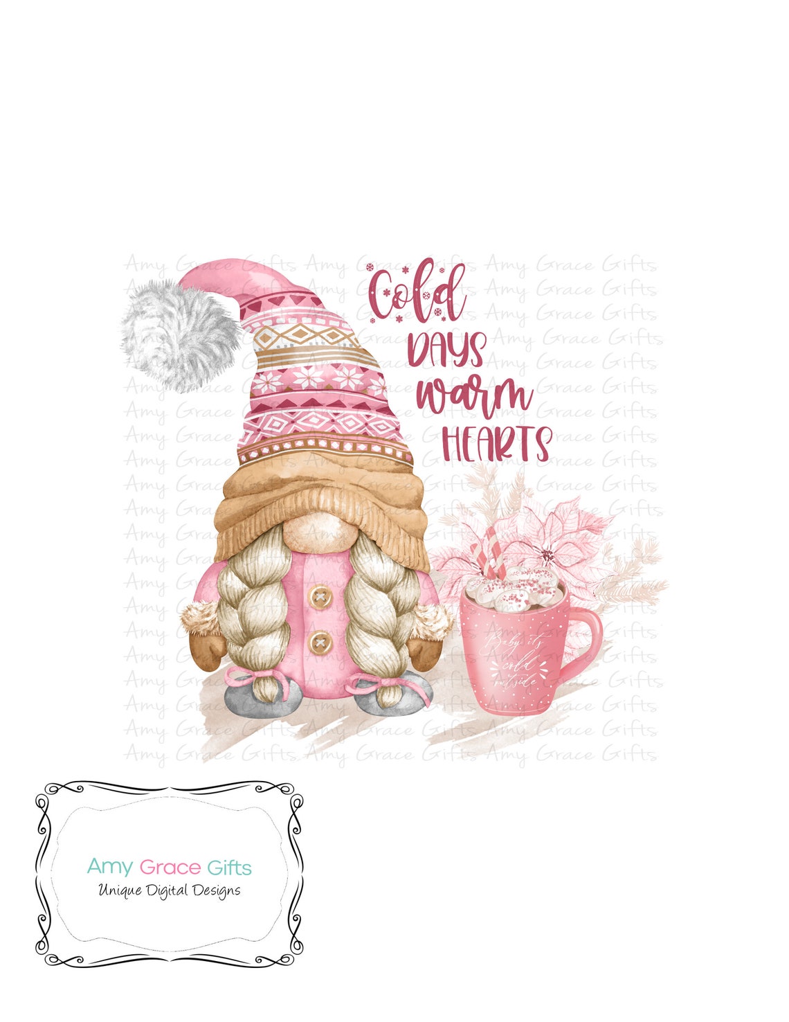 Boho Gnome Pink, Winter Christmas, Clipart, Digital Design, Instant ...