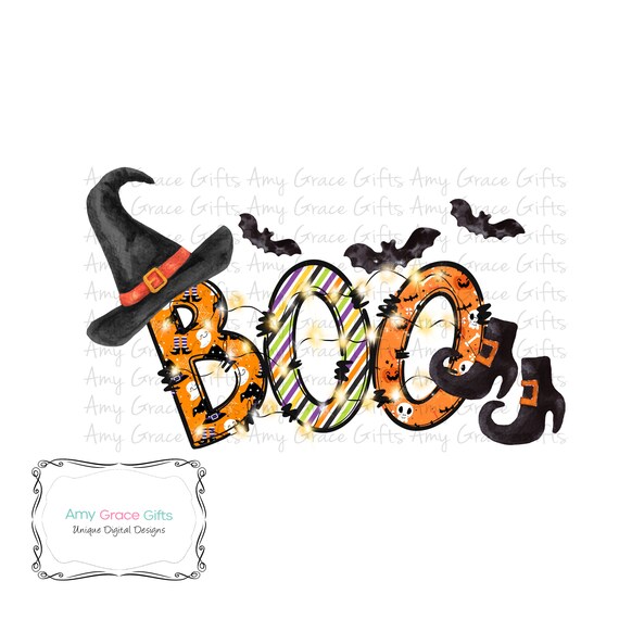 Boo Word Witch Halloween Lights Clipart Digital Design - Etsy