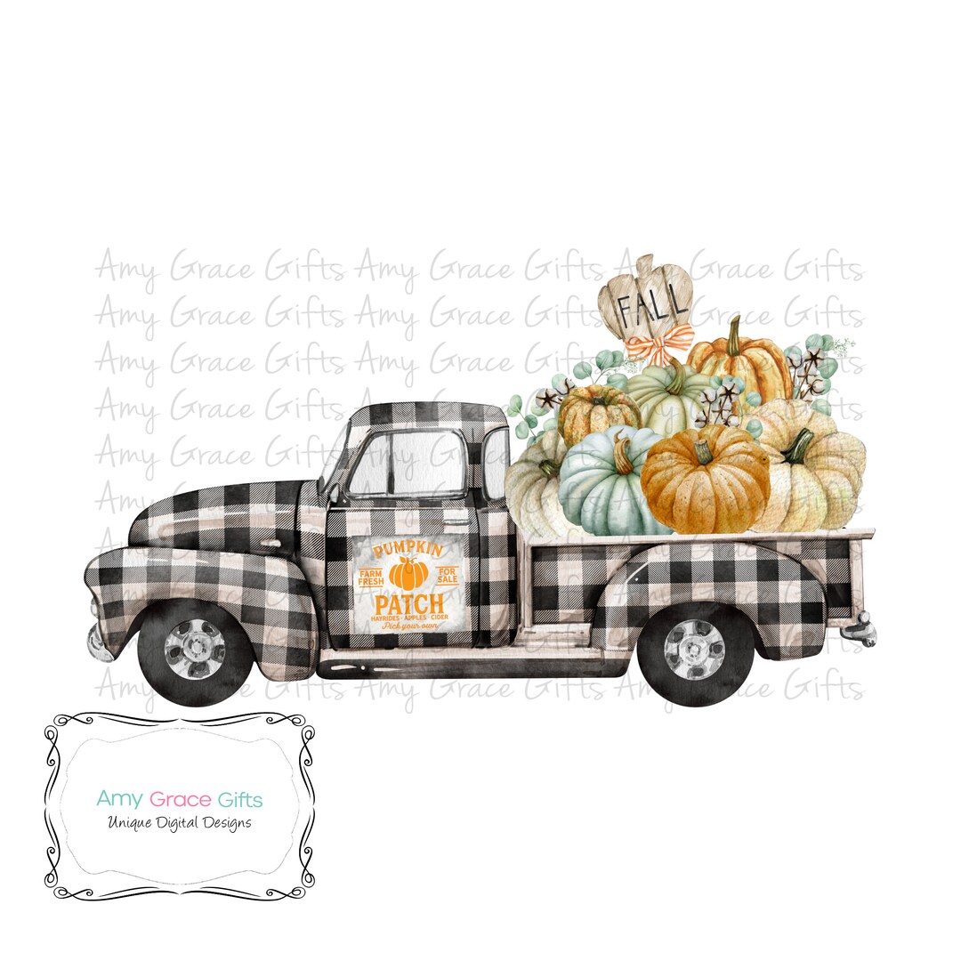 Plaid Fall Pumpkin Truck, Thanksgiving, Clipart, Instant Download ...