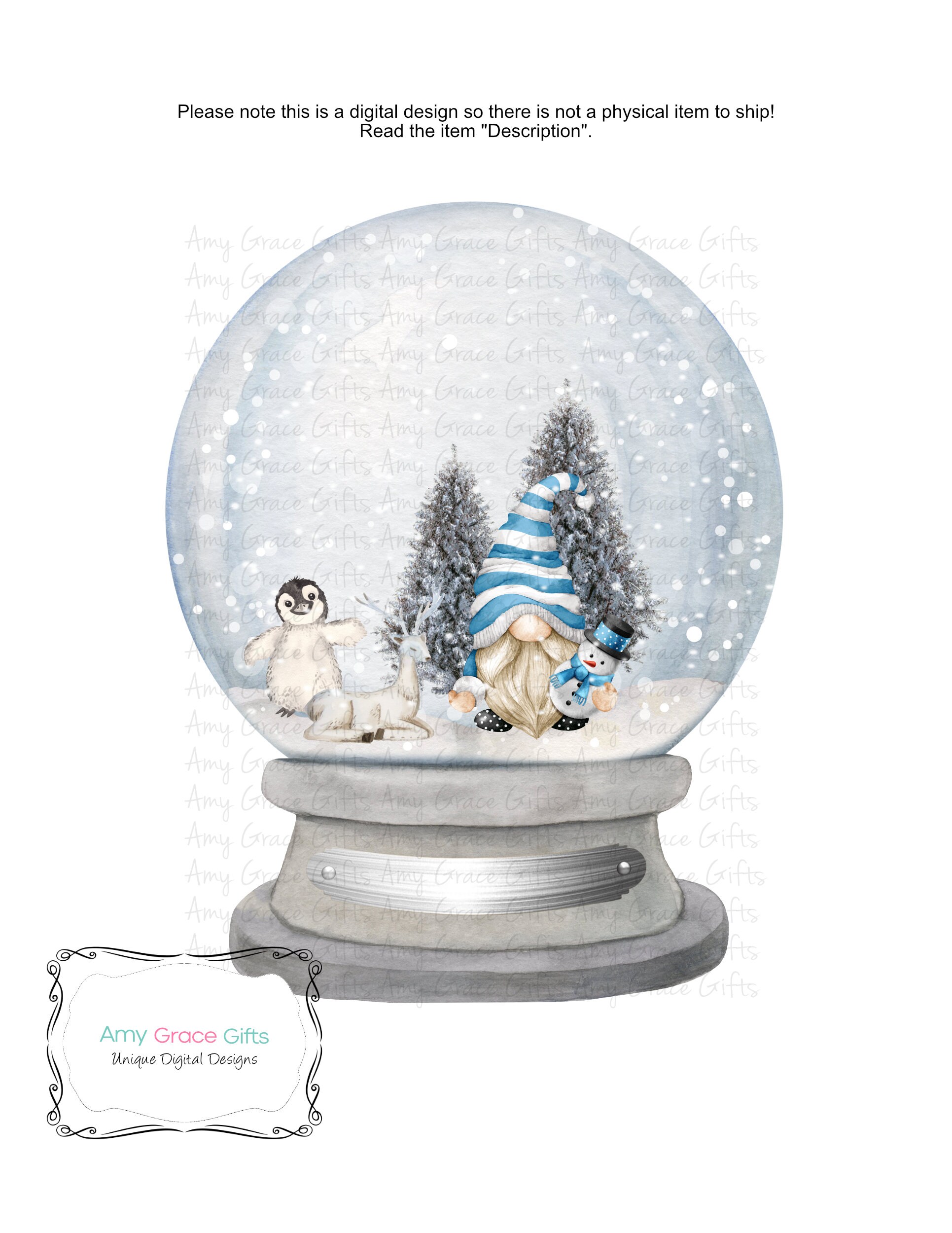 Snow Globe Gnome Snowman Clipart Digital Design Instant - Etsy