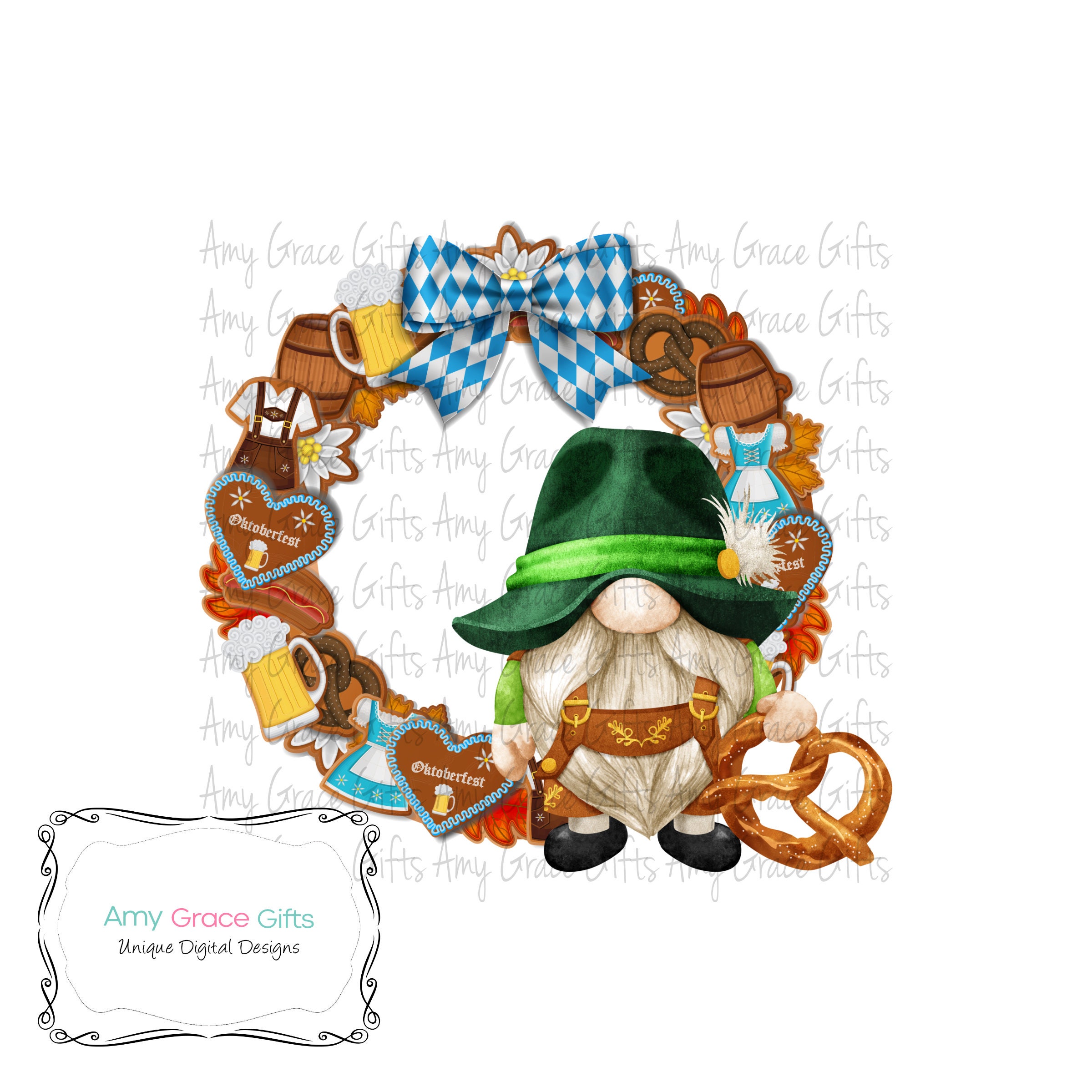 Oktoberfest Wreath Gnome, German, Clipart, Digital Design, Instant ...
