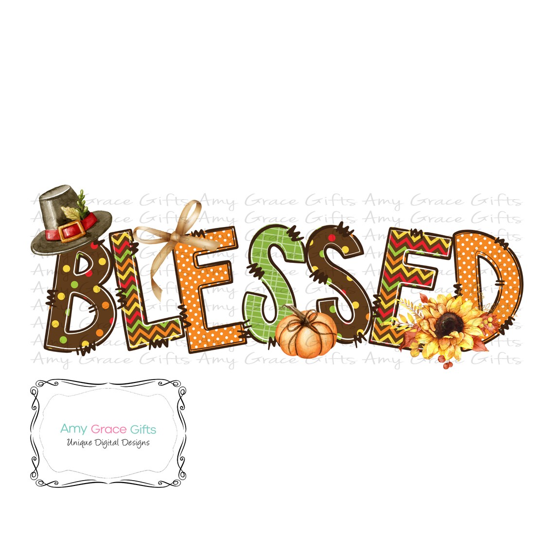 Blessed Word Fall Thanksgiving Clipart Digital Design - Etsy