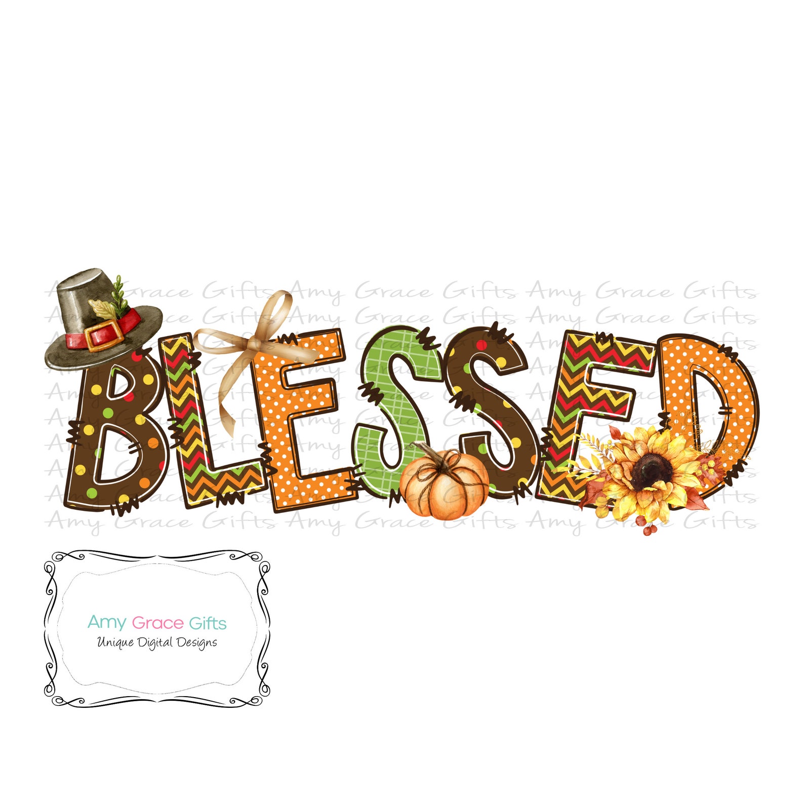 Blessed Word Fall Thanksgiving Clipart Digital Design - Etsy