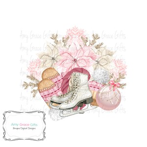 Pink Ice Skates Hat Mittens, Christmas Winter, Clipart, Digital Design ...