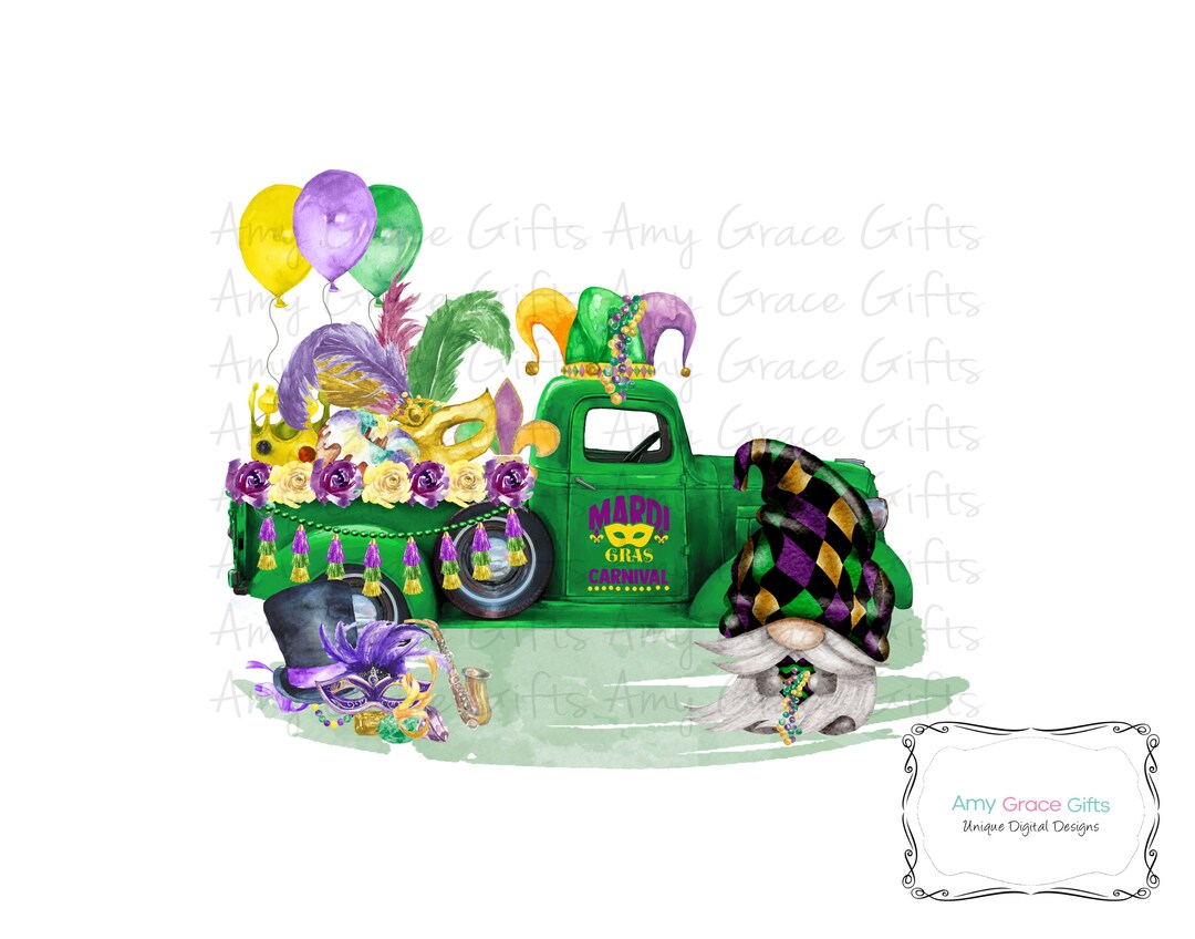 Mardi Gras Gnome Truck, Clipart, Digital Design, Sublimation, PNG - Etsy