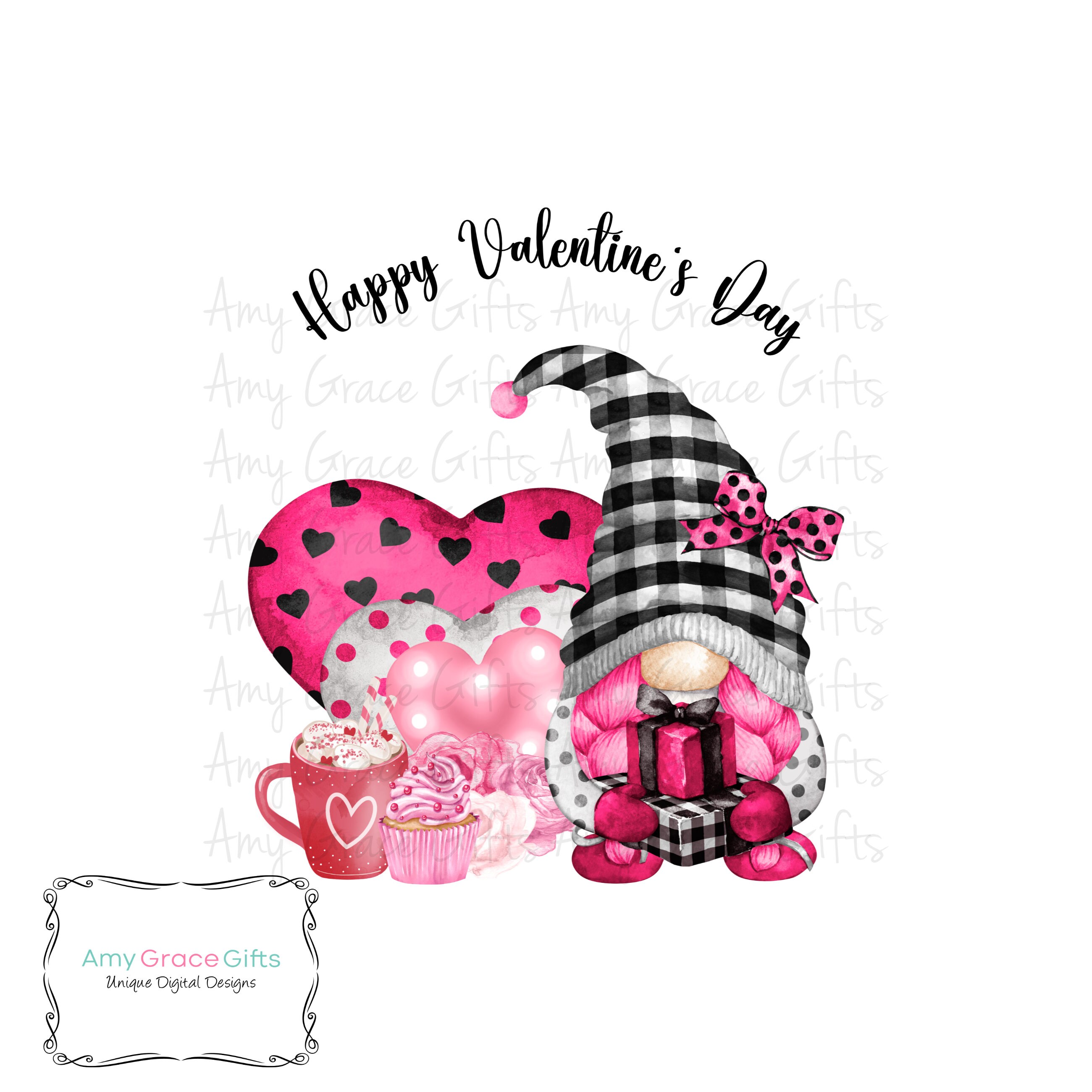 Valentine Gnome Hearts Hot Pink, Digital Design, Clipart, Sublimation ...