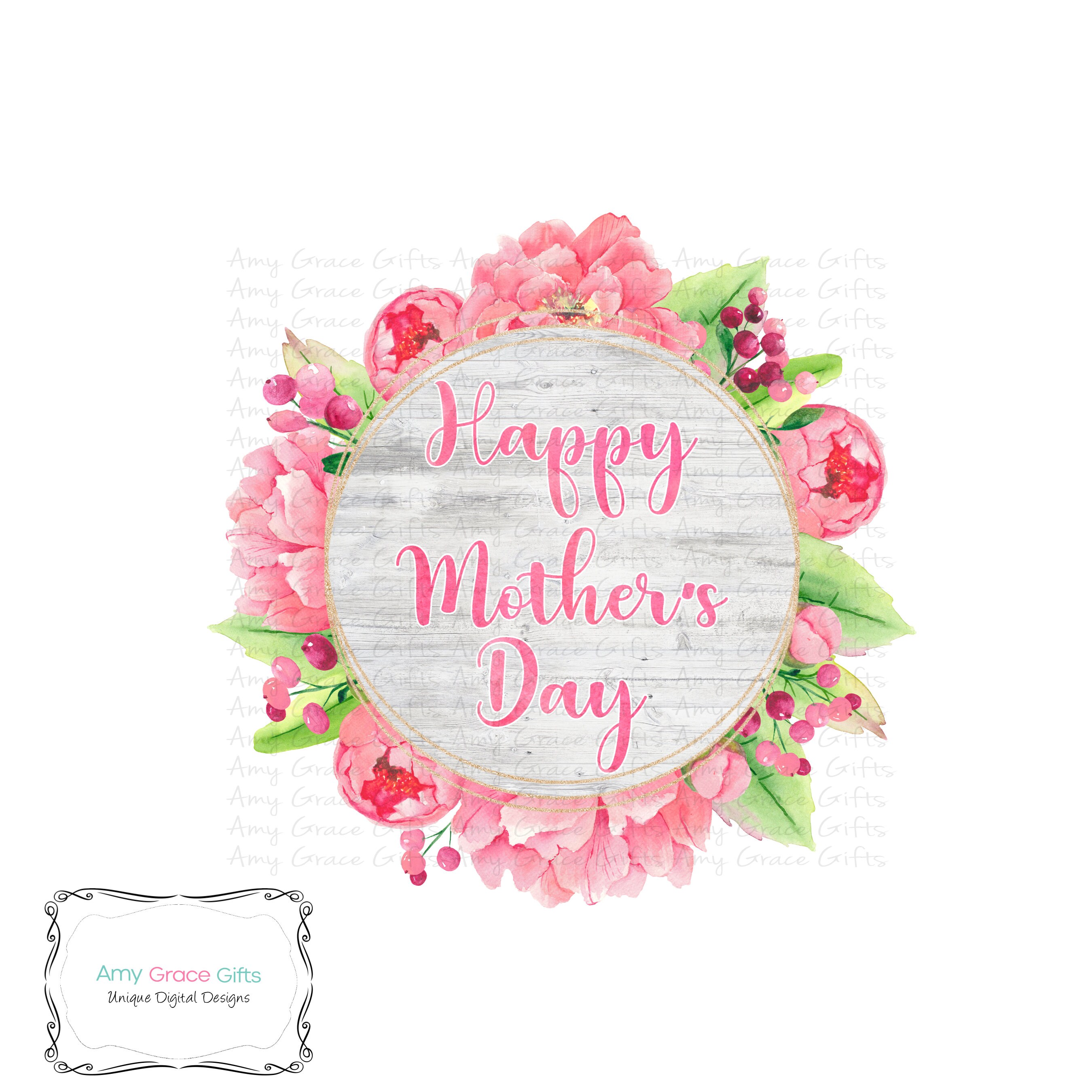Happy Mother's Day Circle Pink Peonies, Digital Design, Sublimation ...