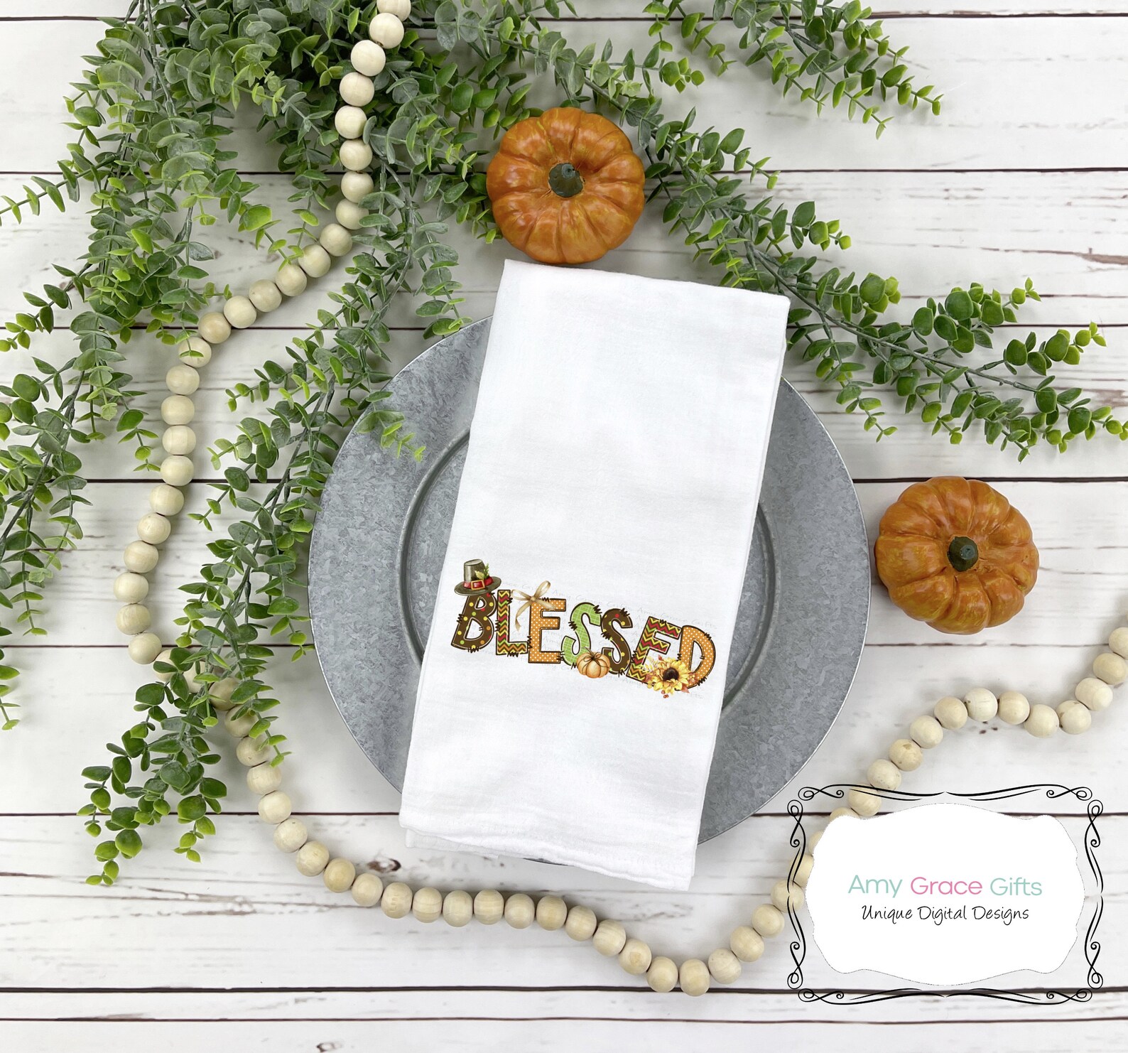 Blessed Word Fall Thanksgiving Clipart Digital Design - Etsy