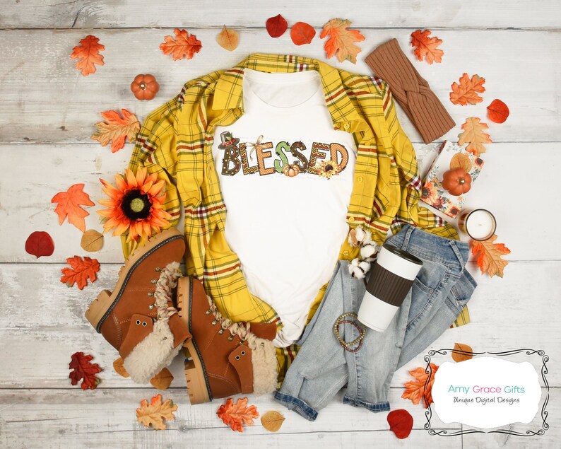Blessed Word Fall Thanksgiving Clipart Digital Design - Etsy