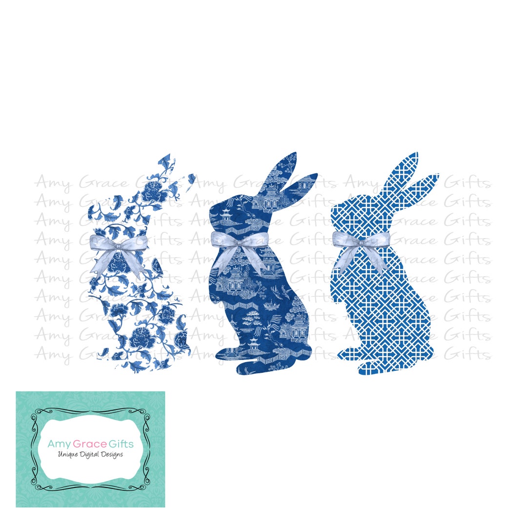 Chinoiserie Bunny Trio, Spring Easter, Clipart, Instant Download ...