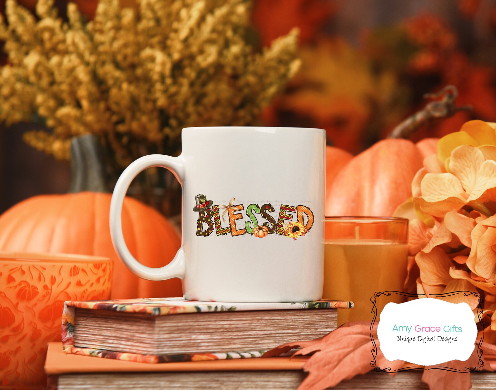 Blessed Word Fall Thanksgiving Clipart Digital Design - Etsy