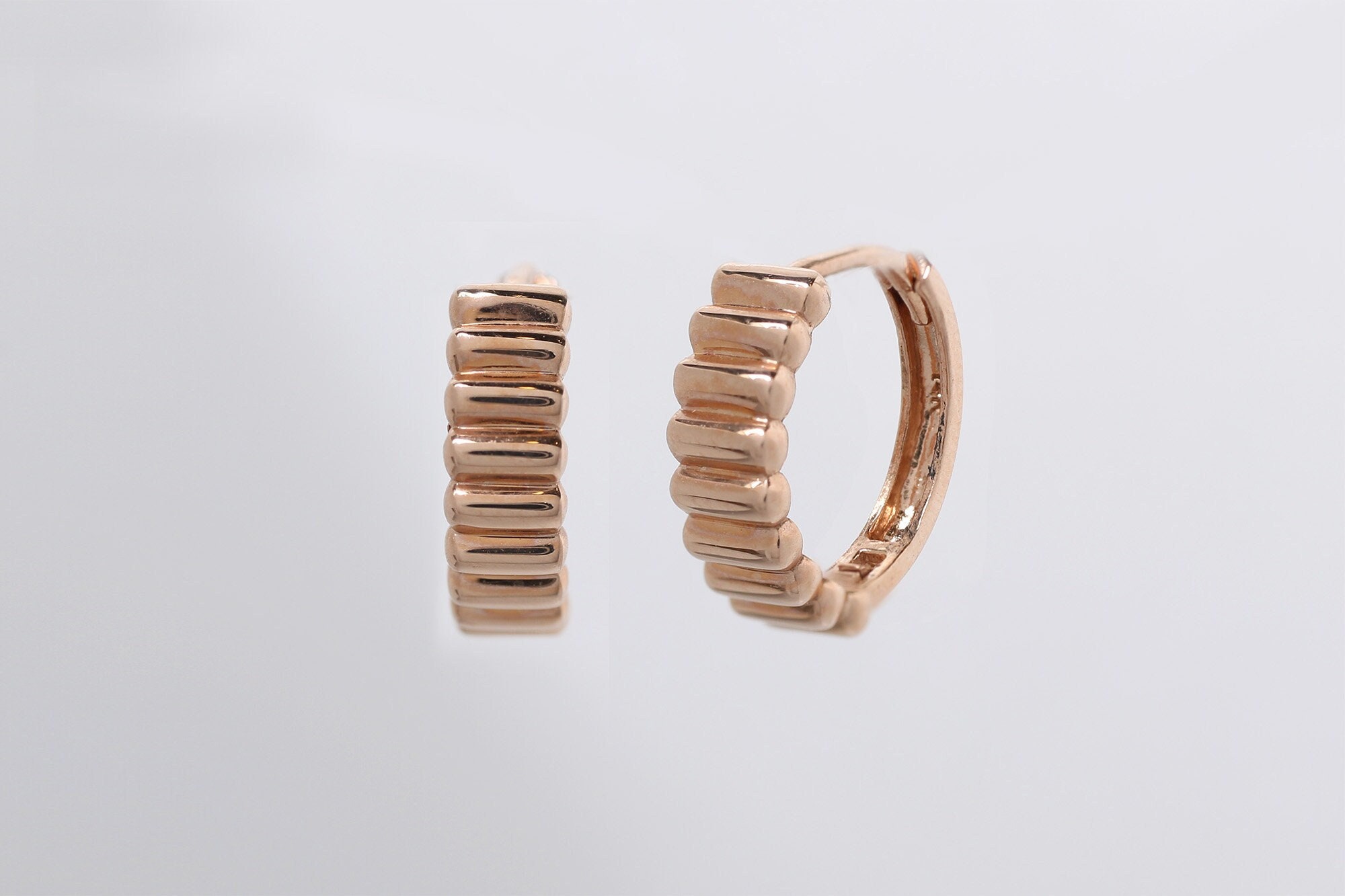 14k Solid Gold Pipe Hoop Earring , Everyday Huggie Earrings , Gift for ...