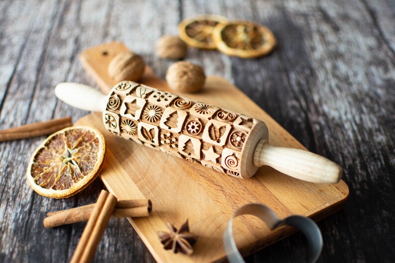 Christmas - Mini Rolling Pin, Embossing Rolling Pin, Laser Engraved ...