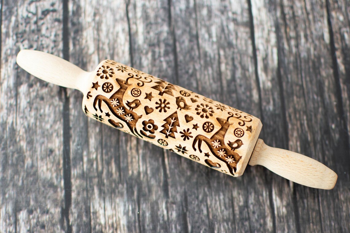 Christmas Folk - Mini Rolling Pin, Embossing Rolling Pin, Laser ...