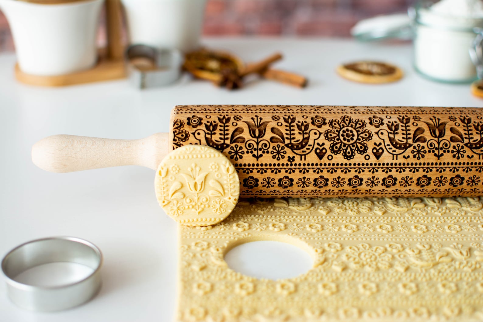 Scandinavian Flowers Embossing Rolling Pin Cookies | Etsy