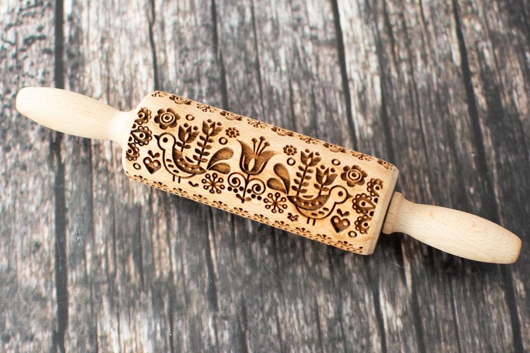 Scandinavian Flowers Embossing Rolling Pin – Laser Engraved Beechwood ...