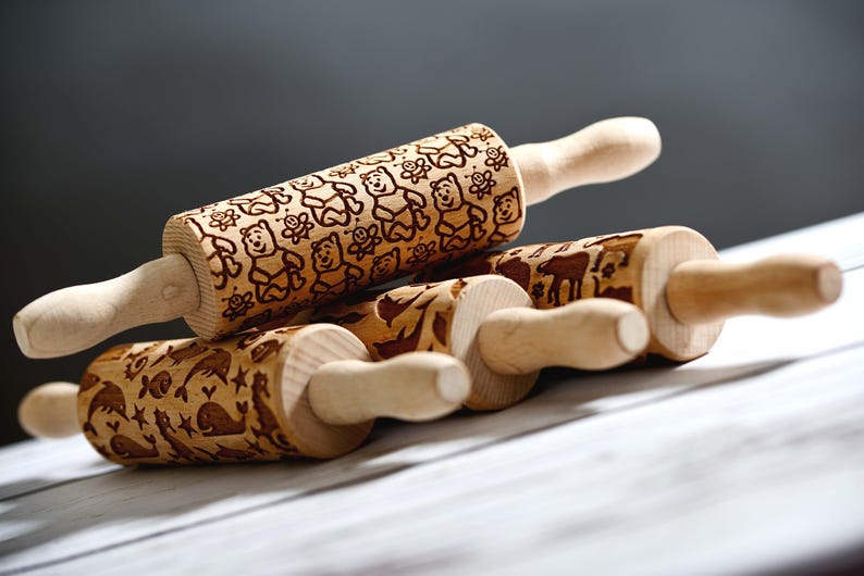 SET of 4 Mini Rolling Pins - Laser Engraved Rolling Pin, Cookies ...