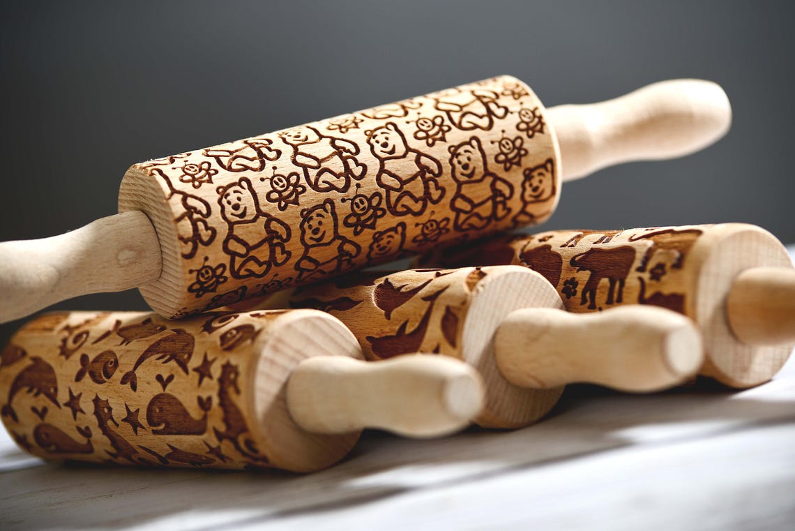SET of 4 Mini Rolling Pins - Laser Engraved Rolling Pin, Cookies ...