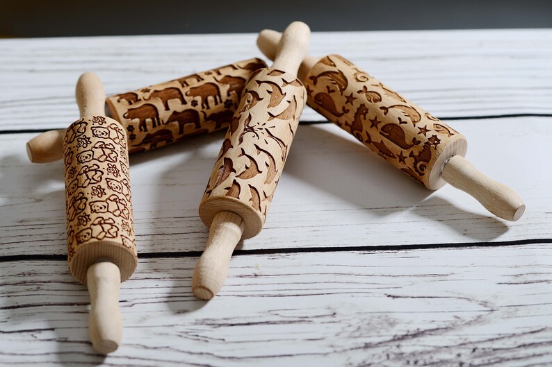 SET of 4 Mini Rolling Pins - Laser Engraved Rolling Pin, Cookies ...