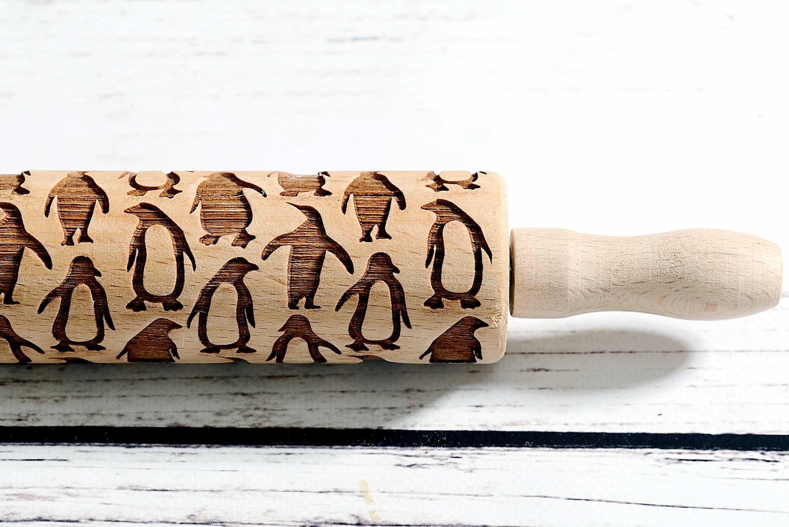 Penguins - Mini Rolling Pin, Embossing Rolling Pin, Laser Engraved ...