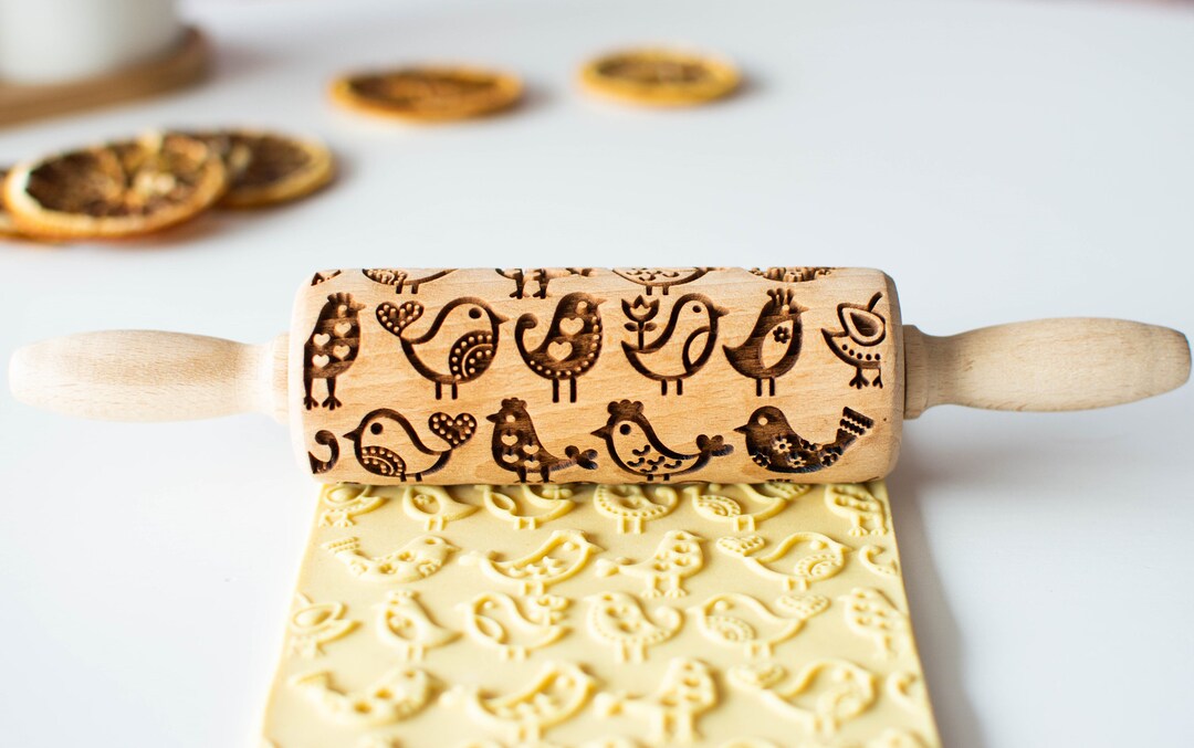Folk Art Birds - Mini Rolling Pin, Embossing Rolling Pin, Laser ...