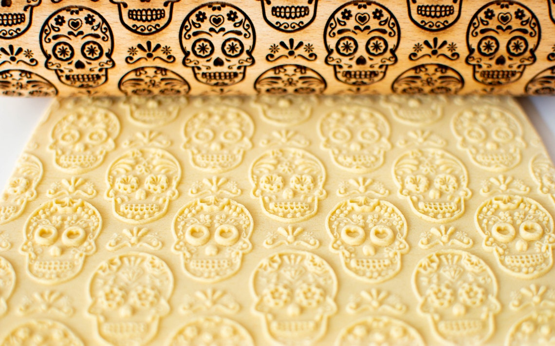 Mexican Sugar Skull Embossing Rolling Pin – Laser Engraved Cookie ...