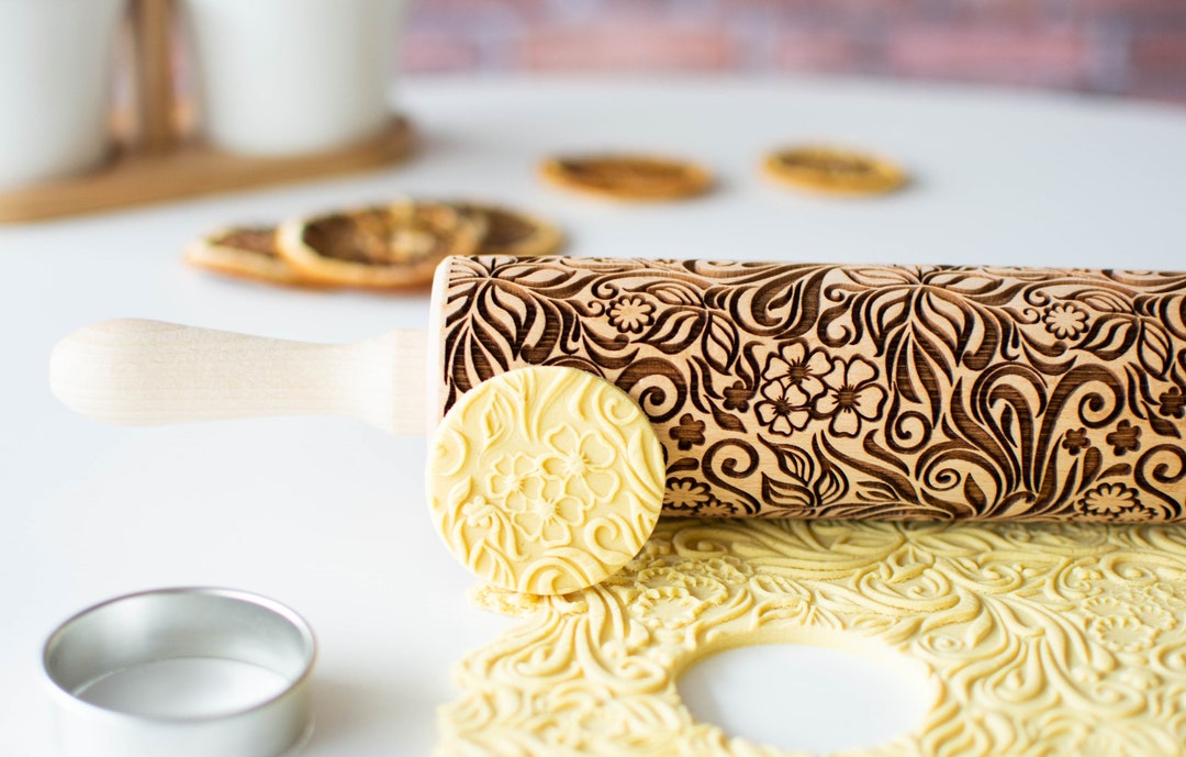 Floral Pattern - Embossing Rolling Pin, Cookies Decorating Roller ...